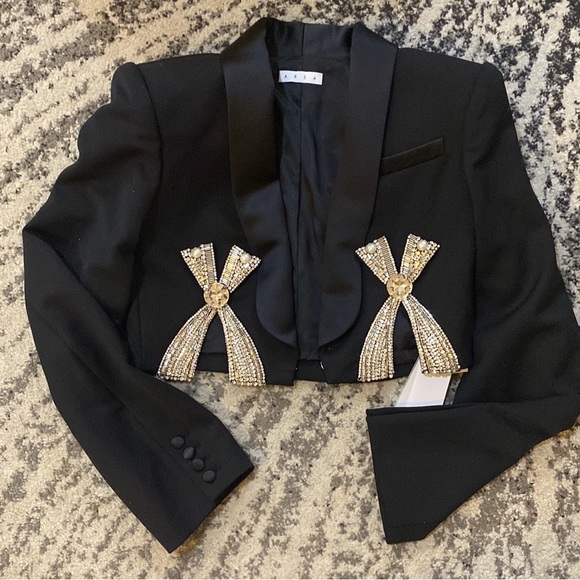AREA | Jackets & Coats | Area Embellished Bow Cutout Cropped Blazer ...